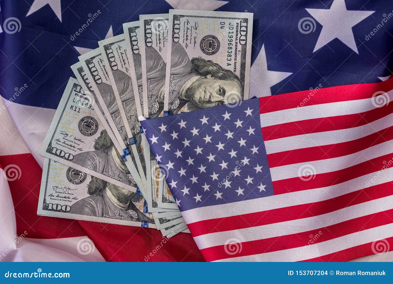 Banknotes of American Dollar on National Flag Stock Photo - Image of ...