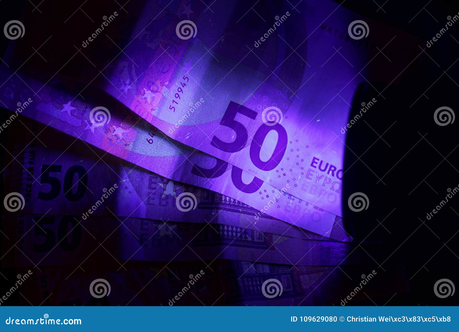 Banknotes in UV light. stock photo. Image of note, change - 109629080