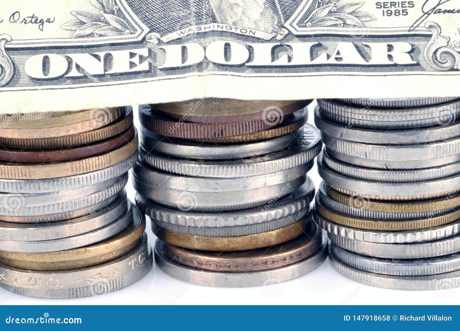 Dollar Bill on Stacks of Coins Stock Photo - Image of wealth, budget ...