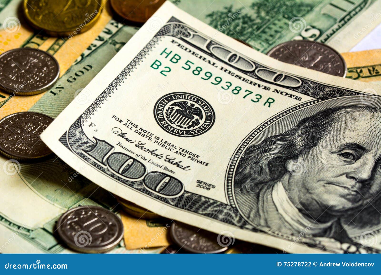 Banknotes and coins stock photo. Image of financial, money - 75278722