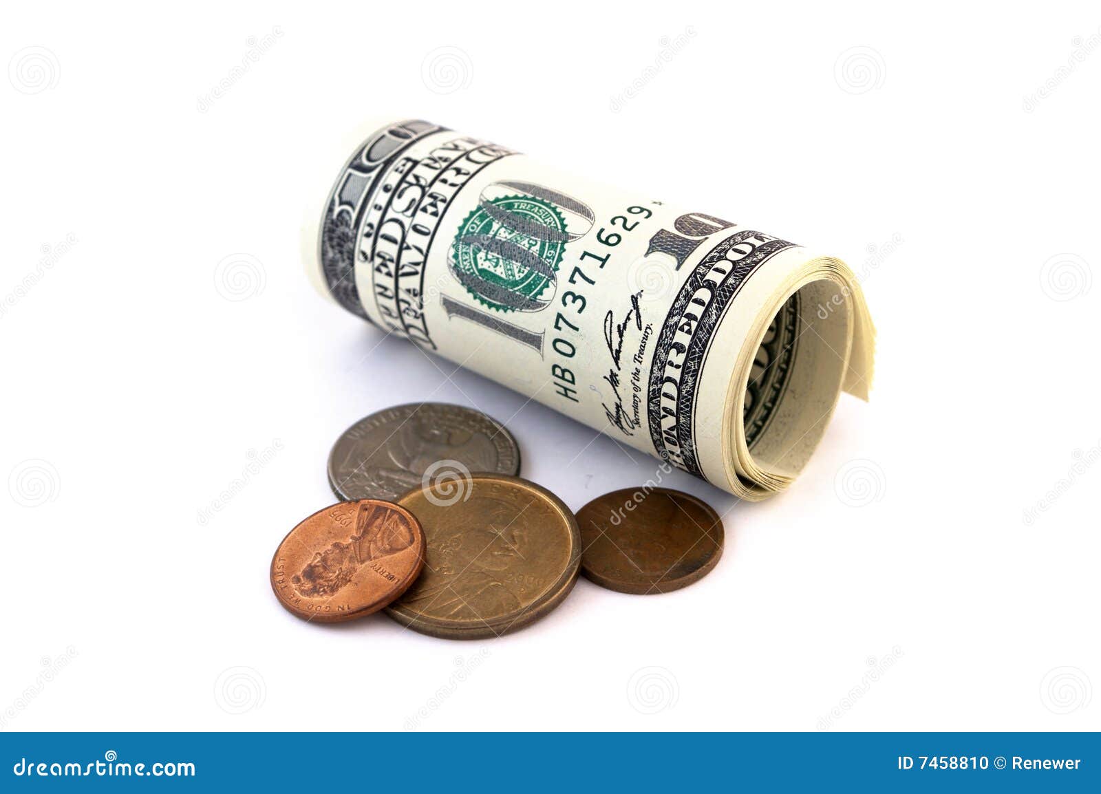 Banknotes and Coins Isolated on White Stock Photo - Image of pyramid ...