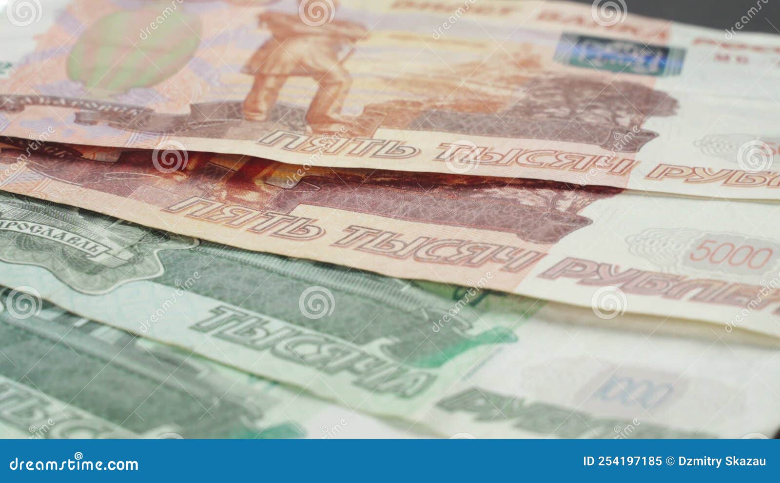Banknotes in Denominations of 1000 and 5000 Russian Rubles Lie on a ...