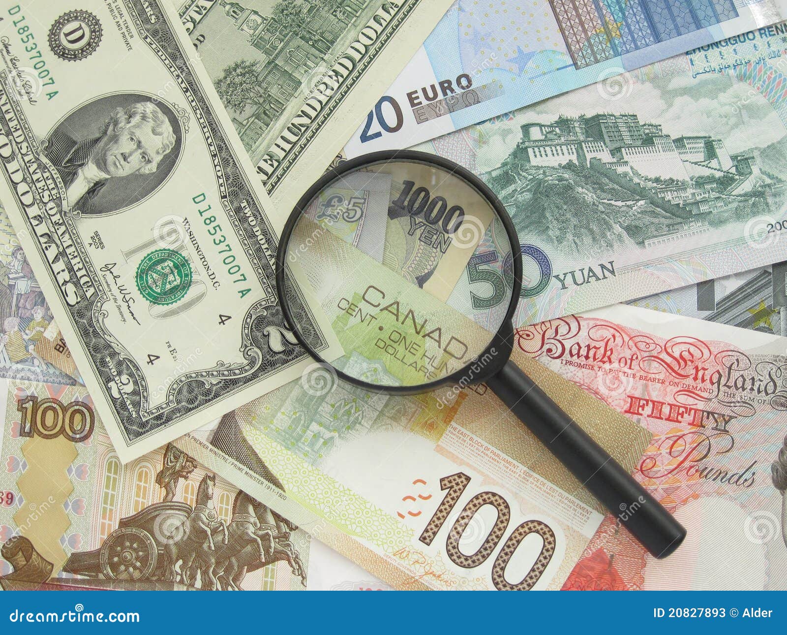 Banknotes and magnifier editorial stock photo. Image of britain - 20827893