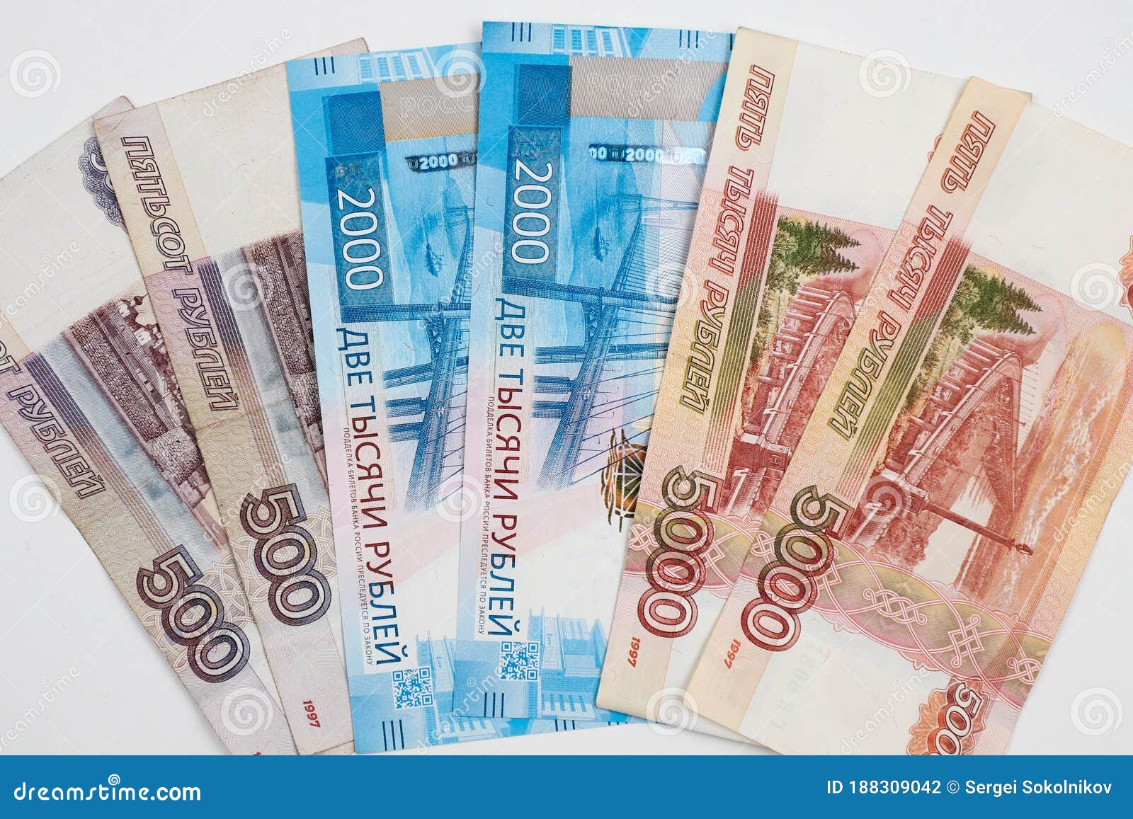 Banknotes of Russian Money in Denominations of 500, 2000, 5000 Stock ...
