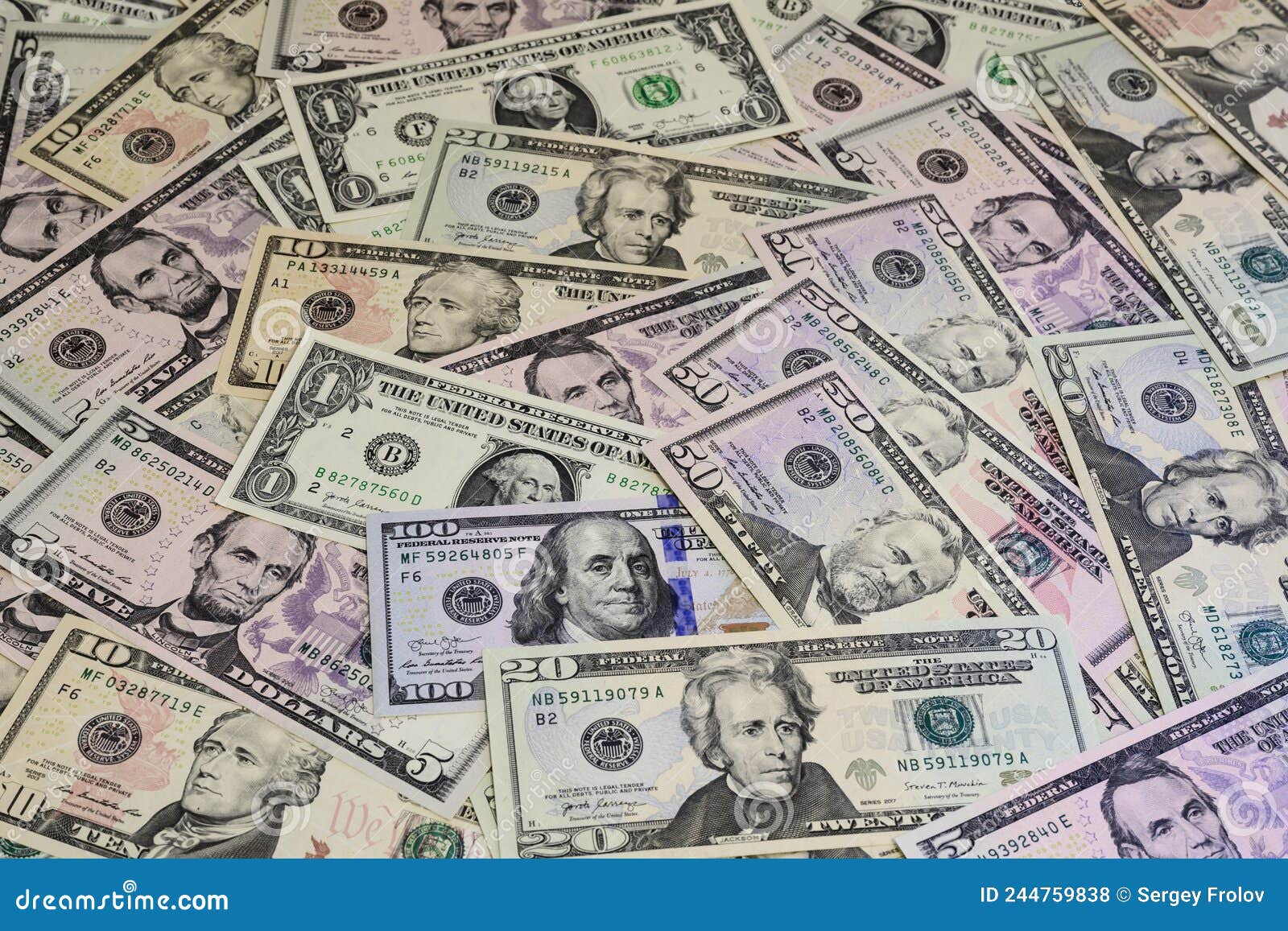 Banknotes of US Dollars of Different Denominations Arranged in Random ...