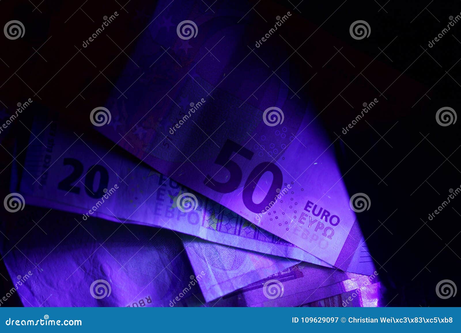 Banknotes in UV light. stock image. Image of cash, concepts - 109629097