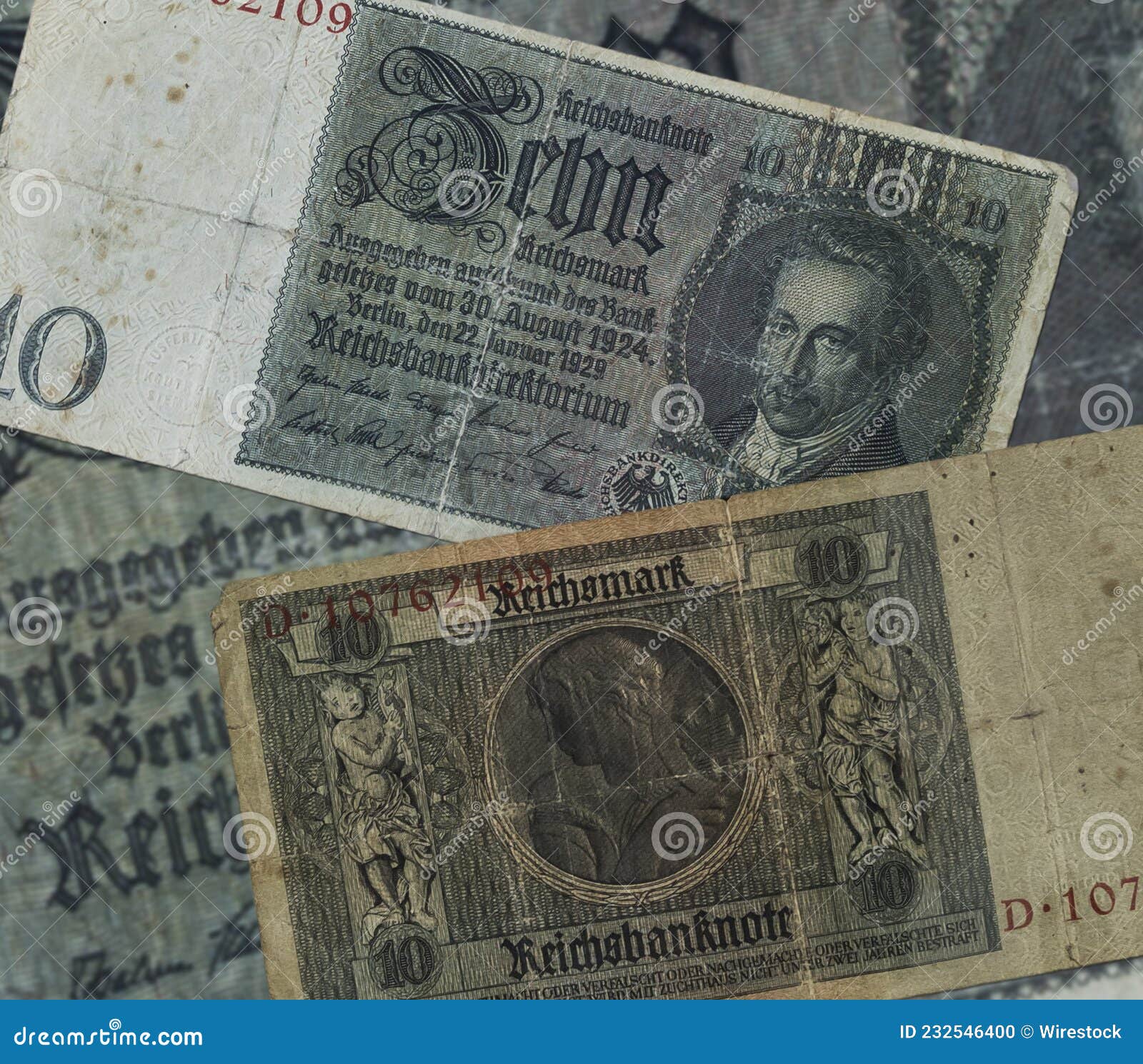Banknotes for Weimar Republic Ten Reichsmark Stock Photo - Image of ...