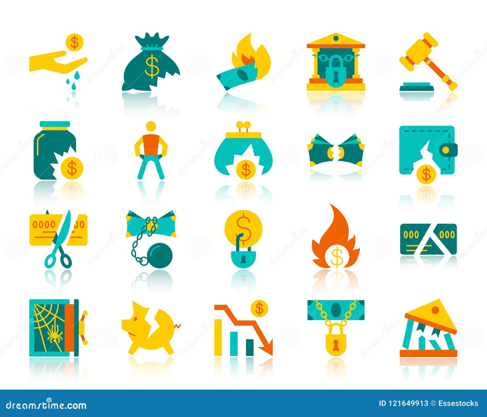 Bankruptcy Simple Flat Color Icons Vector Set Stock Vector
