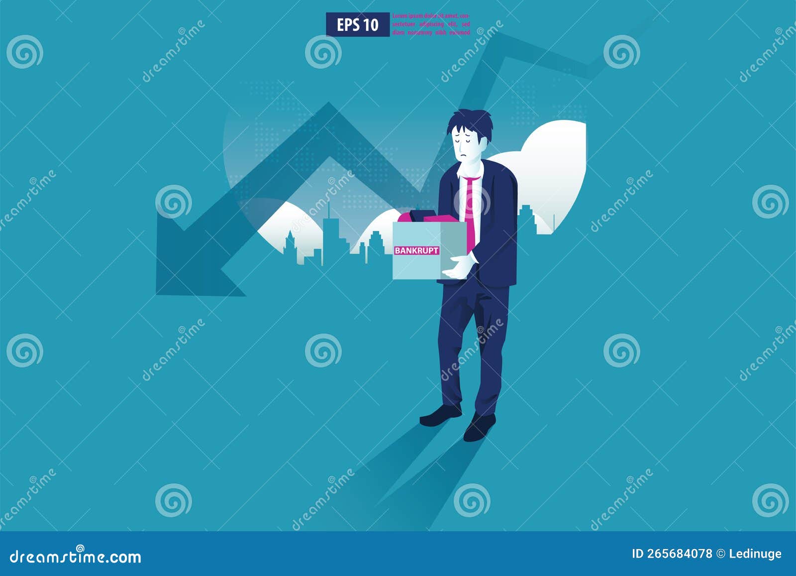 Bankruptcy Vector Illustration Concept. Businessman with Broke Company ...