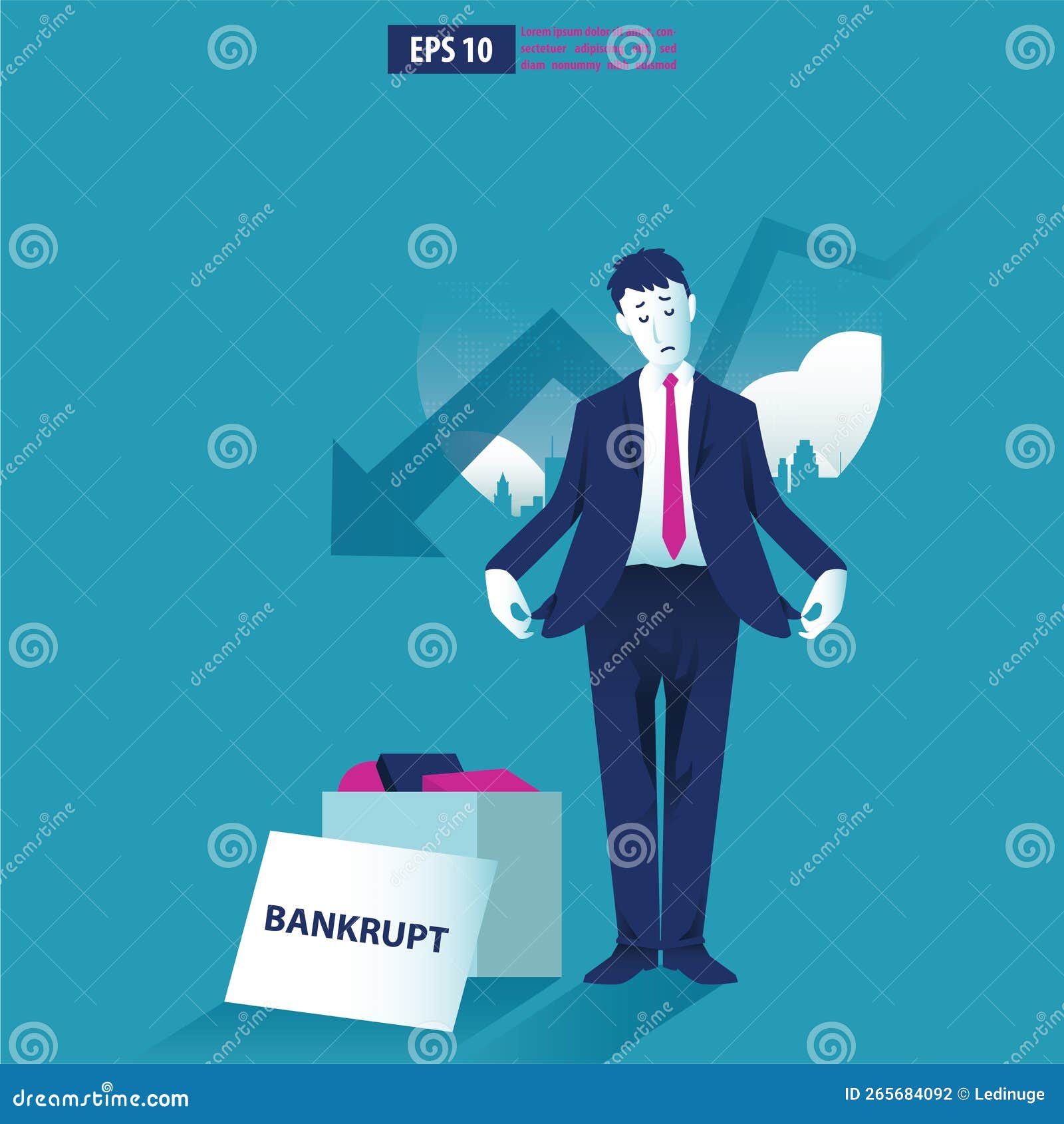 Bankruptcy Vector Illustration Concept. Businessman with Broke Company ...