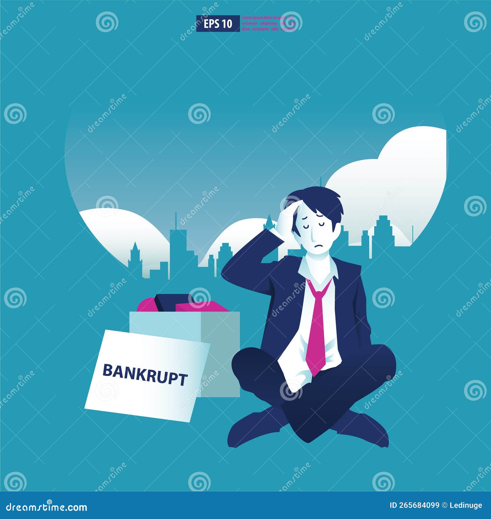 Bankruptcy Vector Illustration Concept. Businessman with Broke Company ...