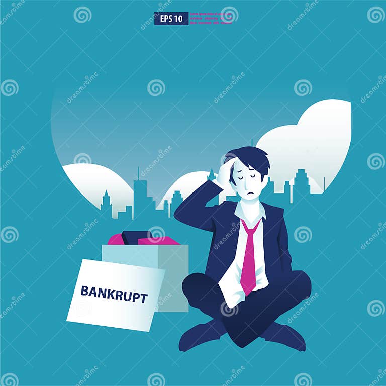 Bankruptcy Vector Illustration Concept. Businessman with Broke Company. Global Financial Crisis ...