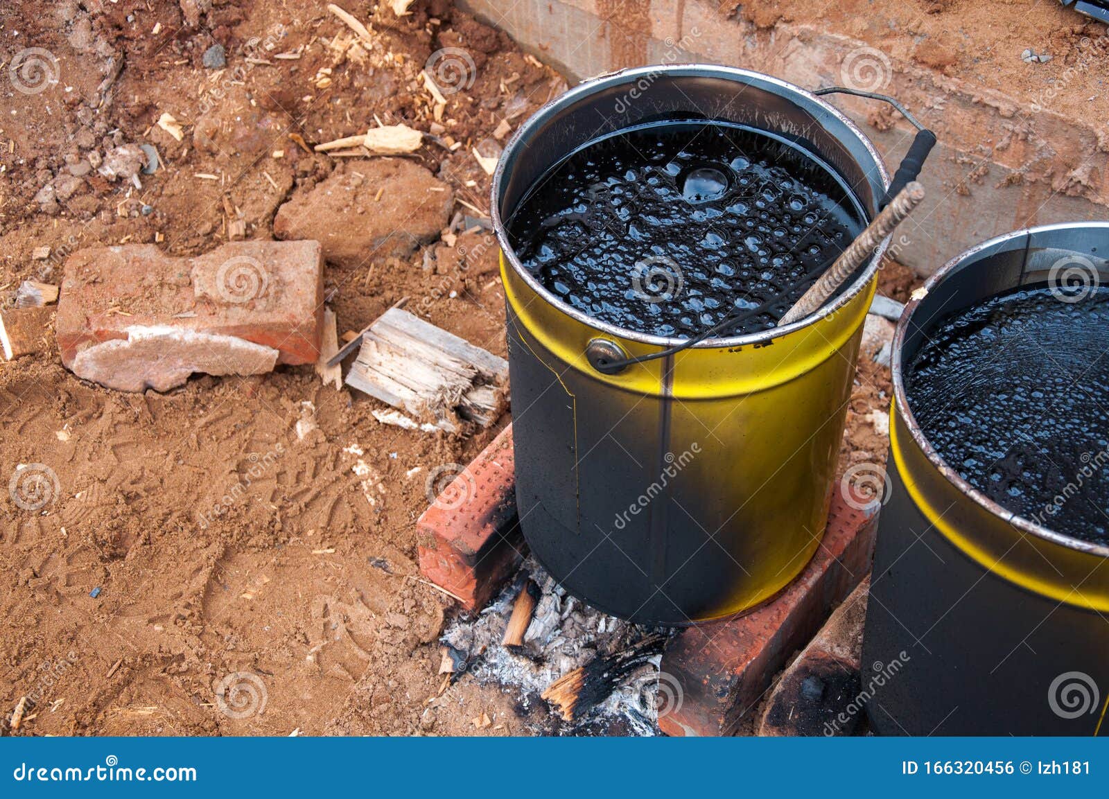 Banks with Bitumen on the Construction Site on Fire Stock Photo - Image ...