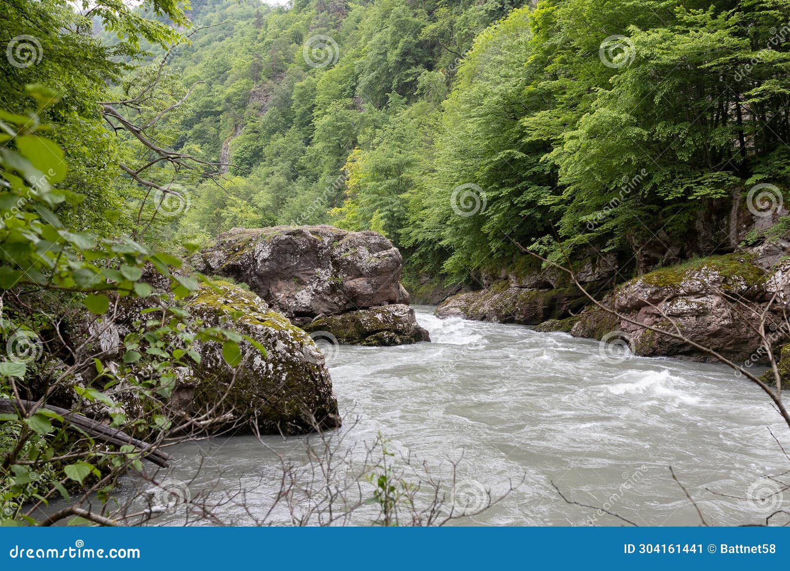 Waterfall and Canyon of a Mountain Stream, the Source of the Water ...
