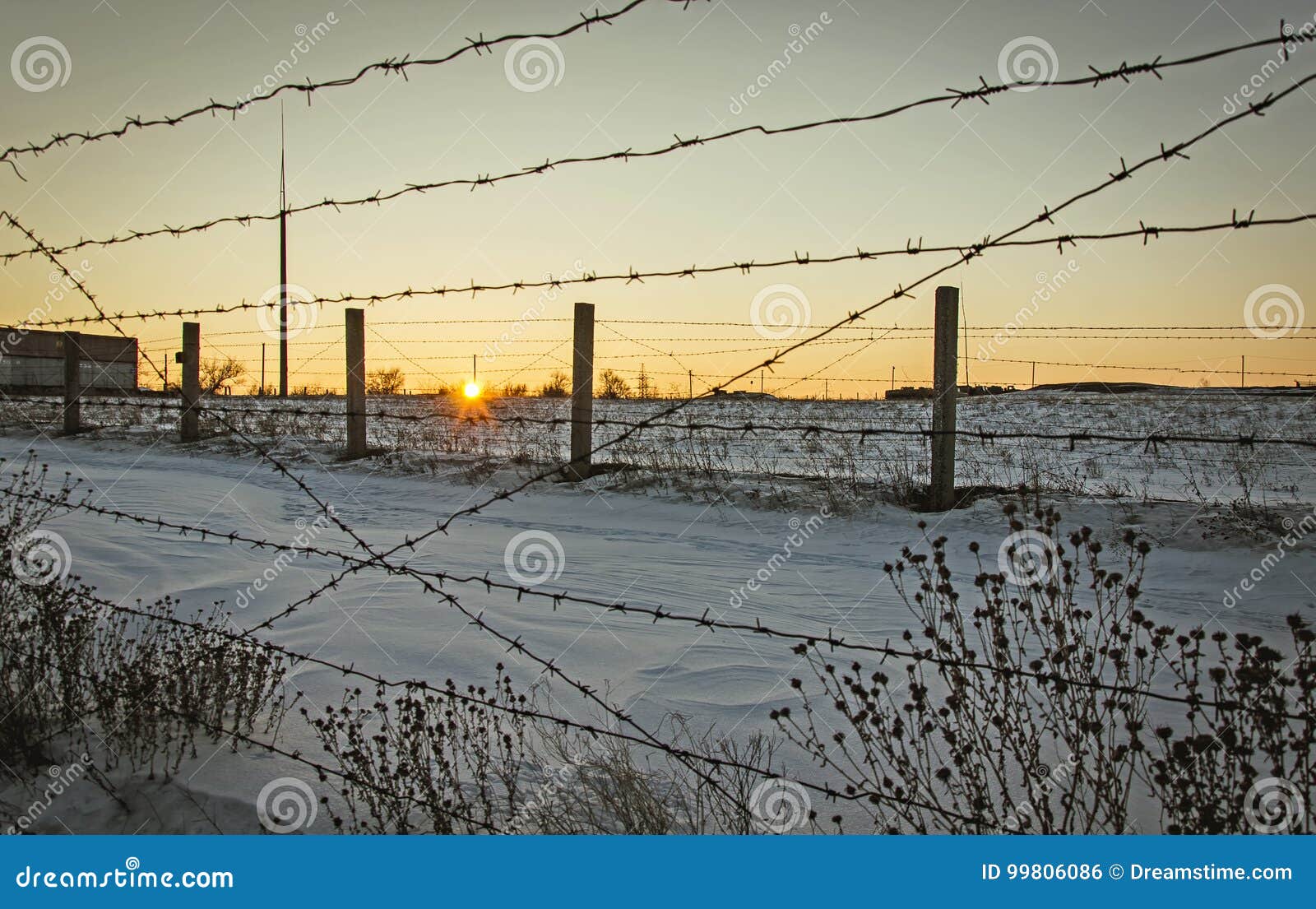 A banned area stock photo. Image of frost, wire, field - 99806086
