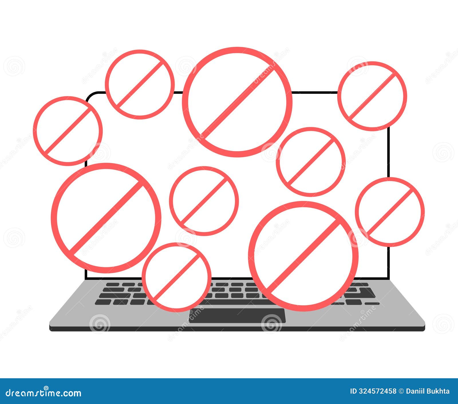 Banned Laptop Sign. Warning, Laptop with Forbidden Sign on Screen ...