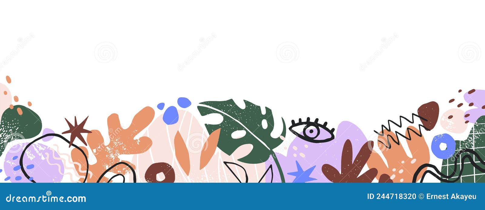 Banner with Abstract Doodle Shapes Border. Modern Creative Background ...