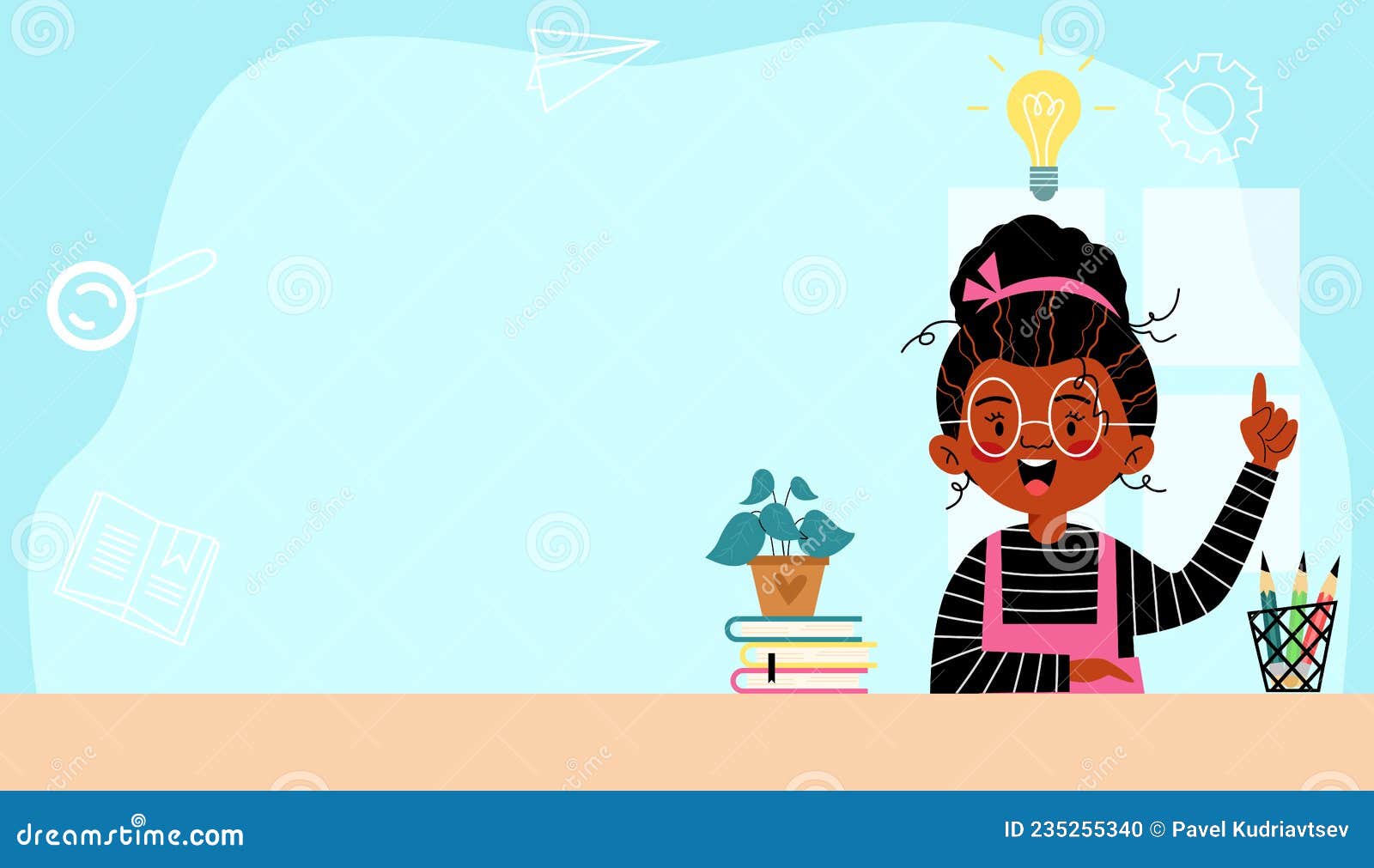 Banner with Clever Smart Child Having Answer and Idea, Flat Vector ...
