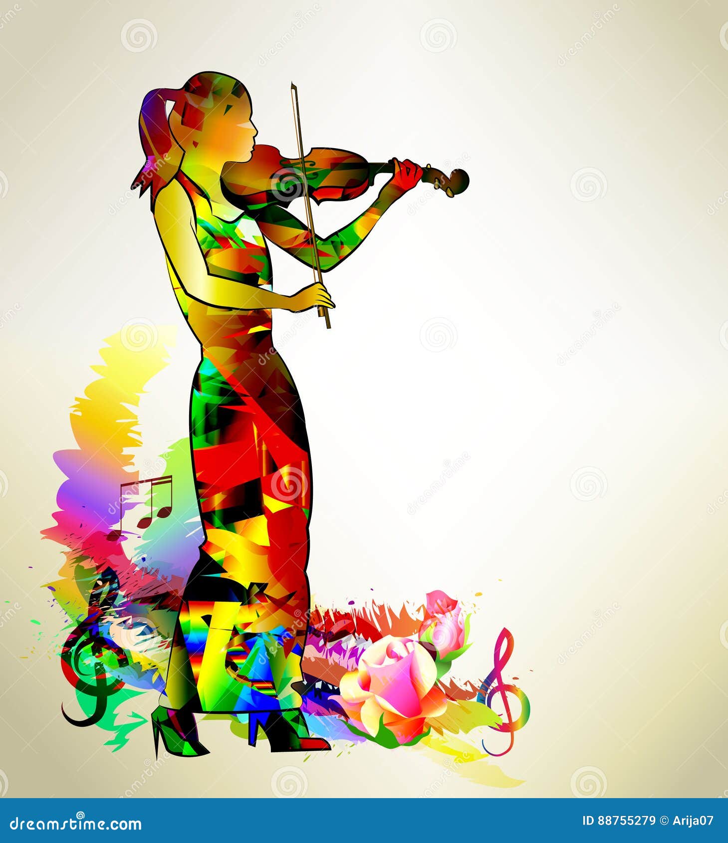 Banner Background with Violinist Stock Vector - Illustration of roses ...