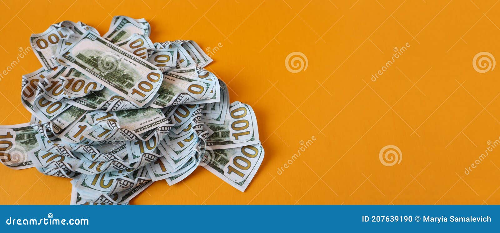 Banner : Banknotes with Yellow Background, Top View, Space for Text ...