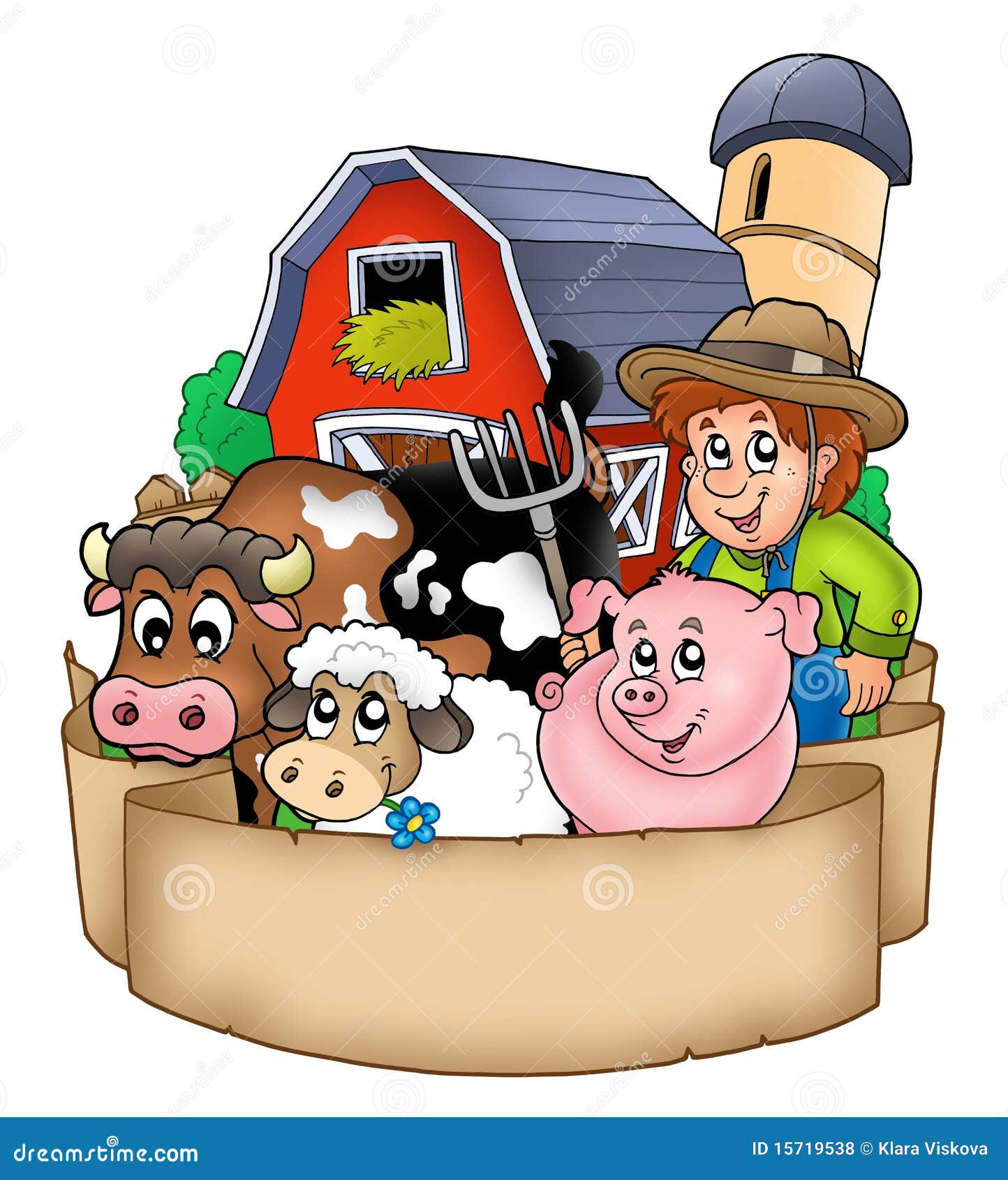 Banner with Barn and Country Animals Stock Illustration - Illustration ...