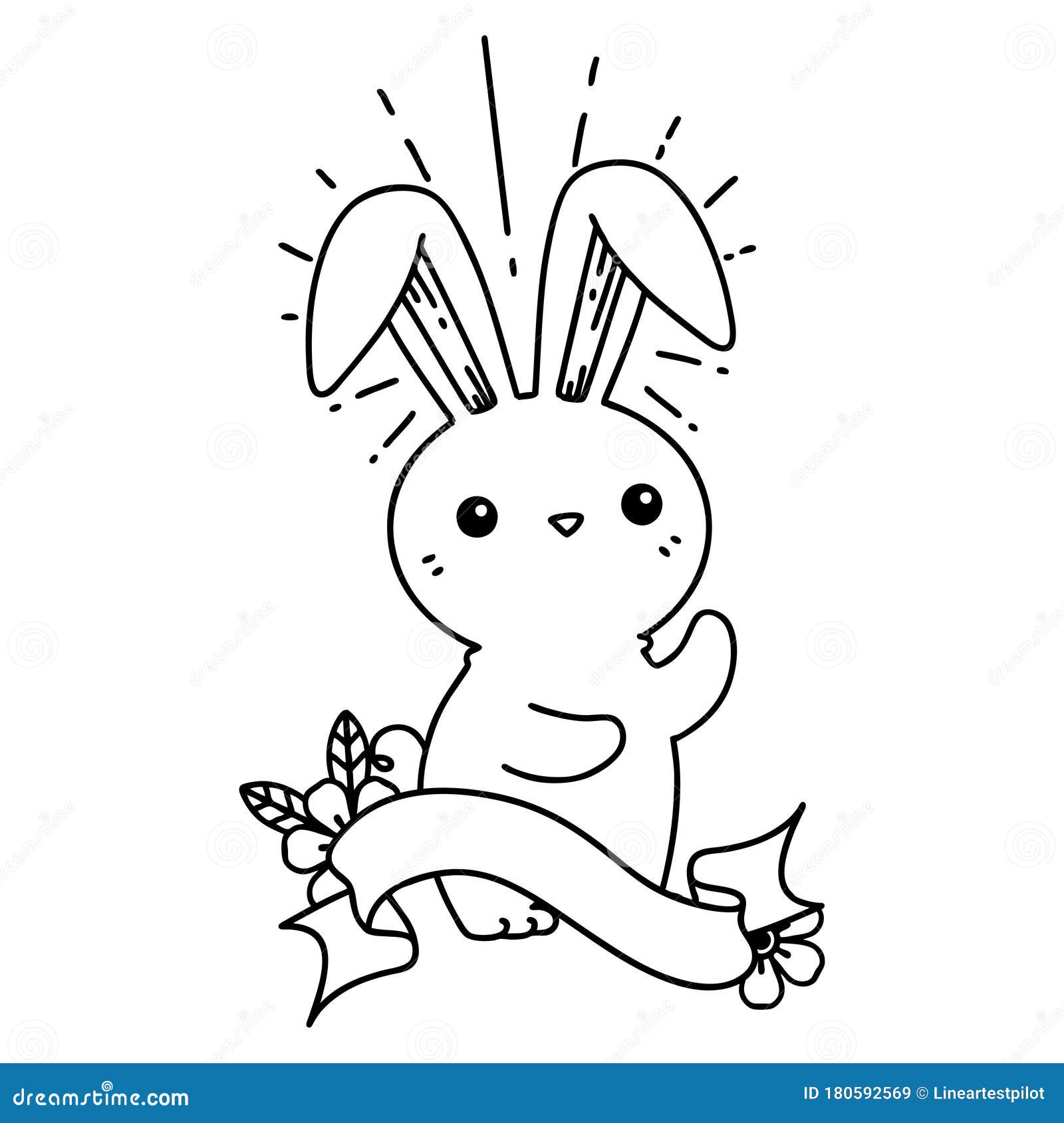Banner with Black Line Work Tattoo Style Cute Bunny Stock Vector ...