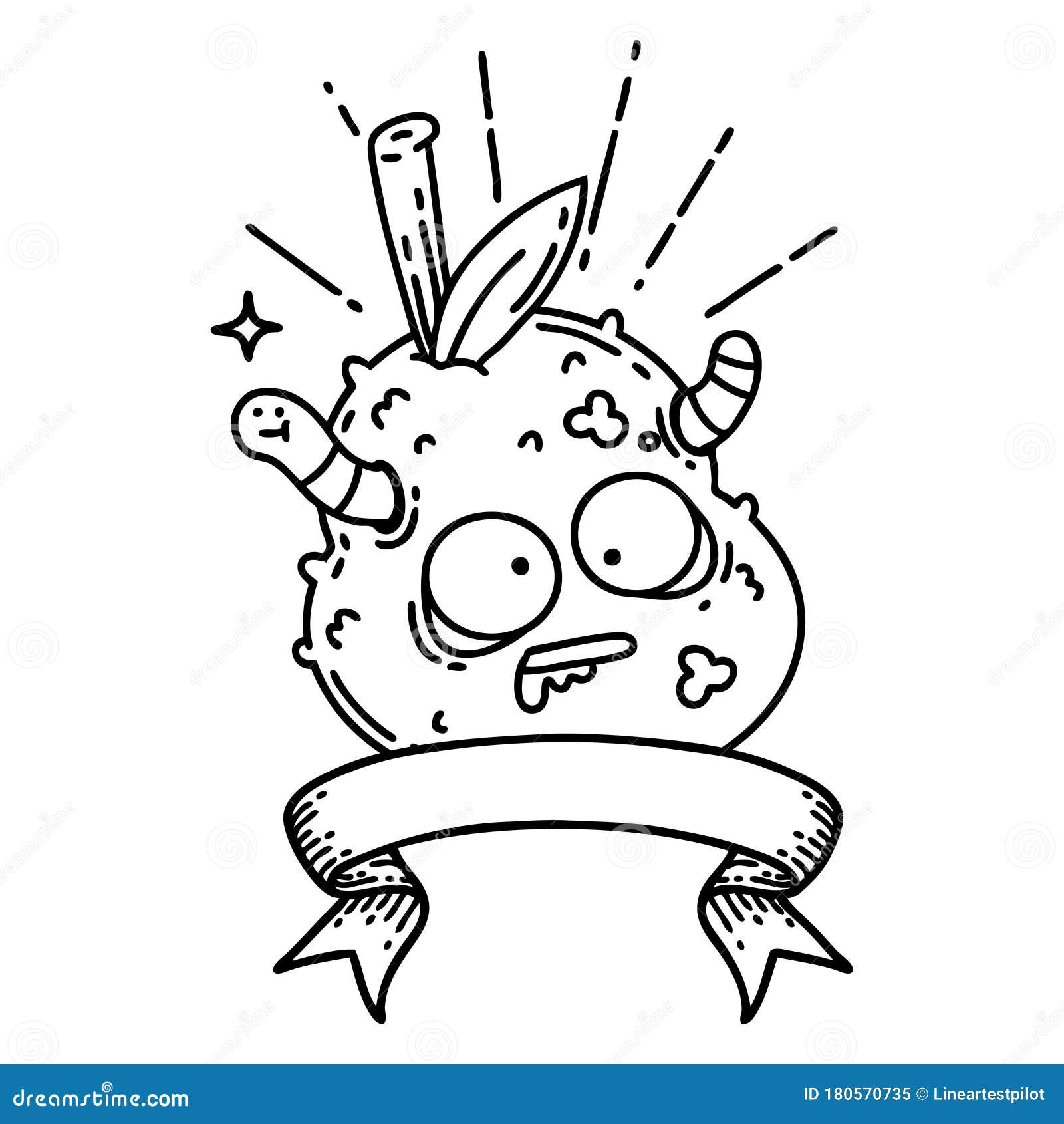 Banner with Black Line Work Tattoo Style Rotten Pear Stock Vector ...