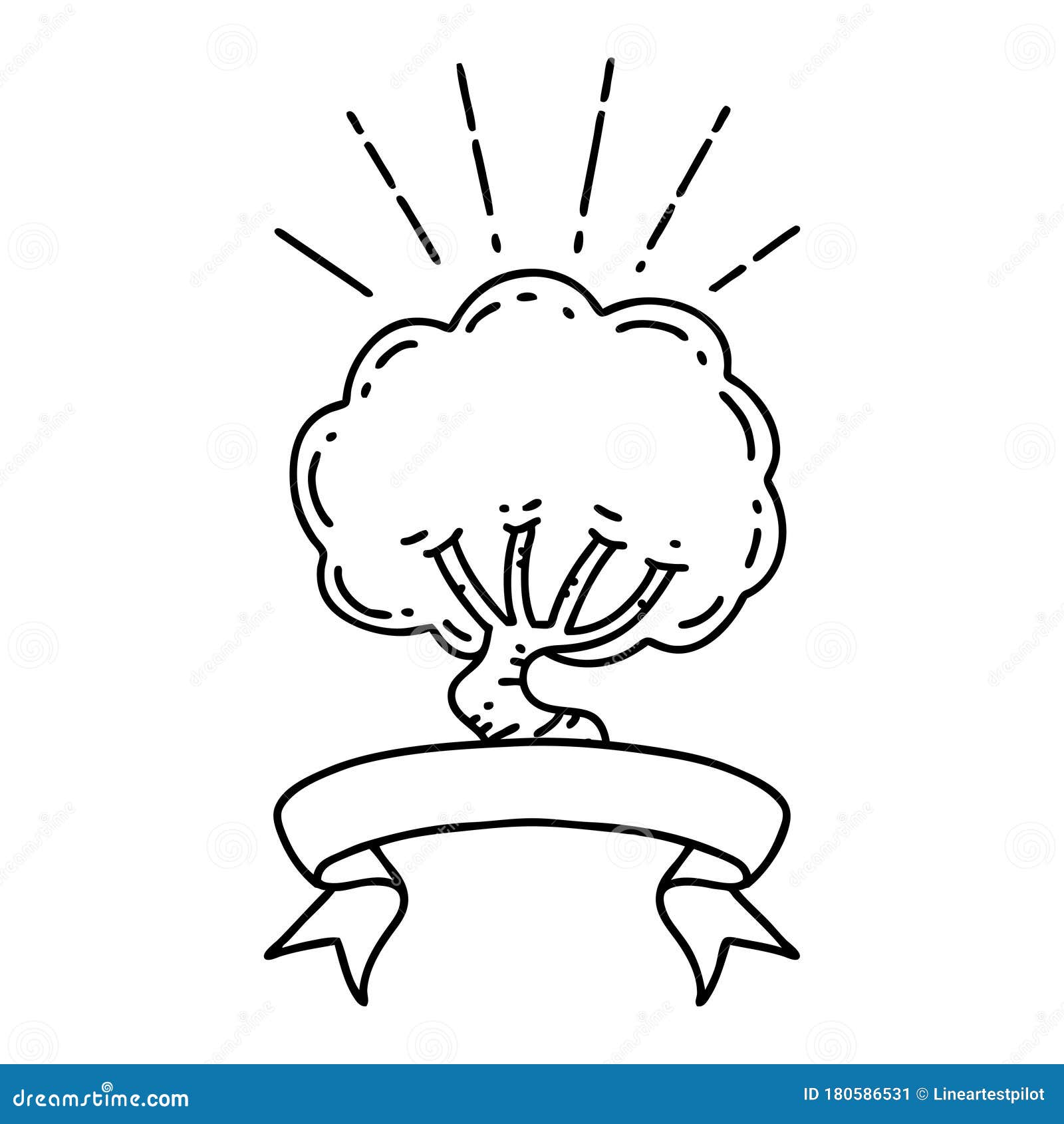 Banner with Black Line Work Tattoo Style Tree Stock Vector ...