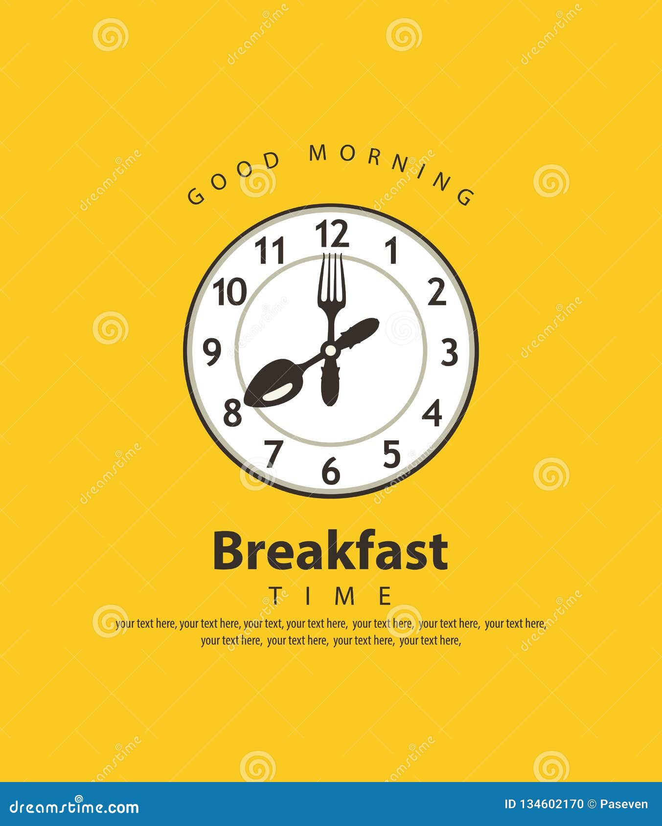 Banner for Breakfast with Clock, Fork and Spoon Stock Vector ...