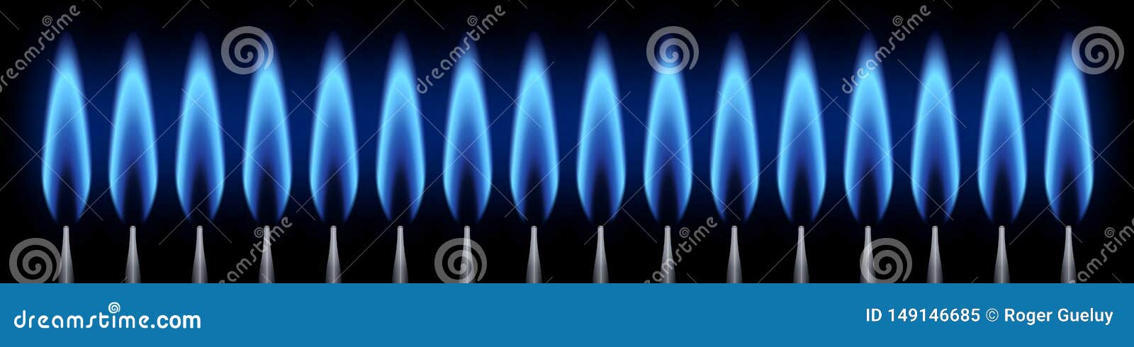 Banner Burner with Flames Natural Gas on Black Background Stock ...