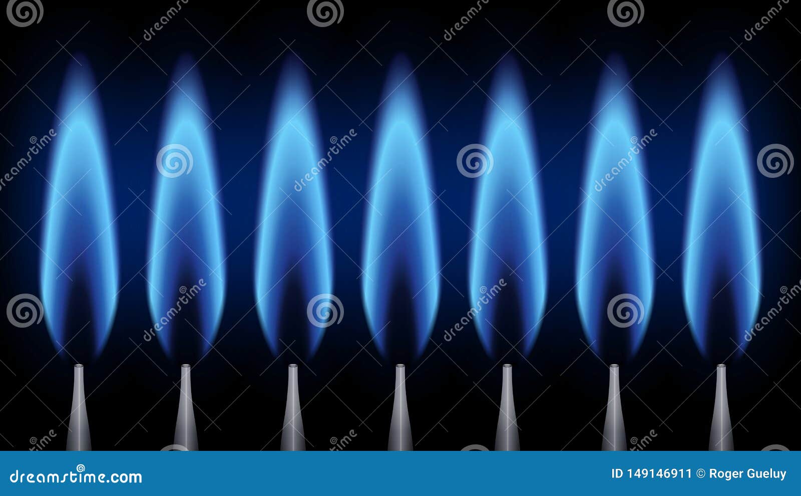Banner Burner with Flames Natural Gas on Black Background Stock ...