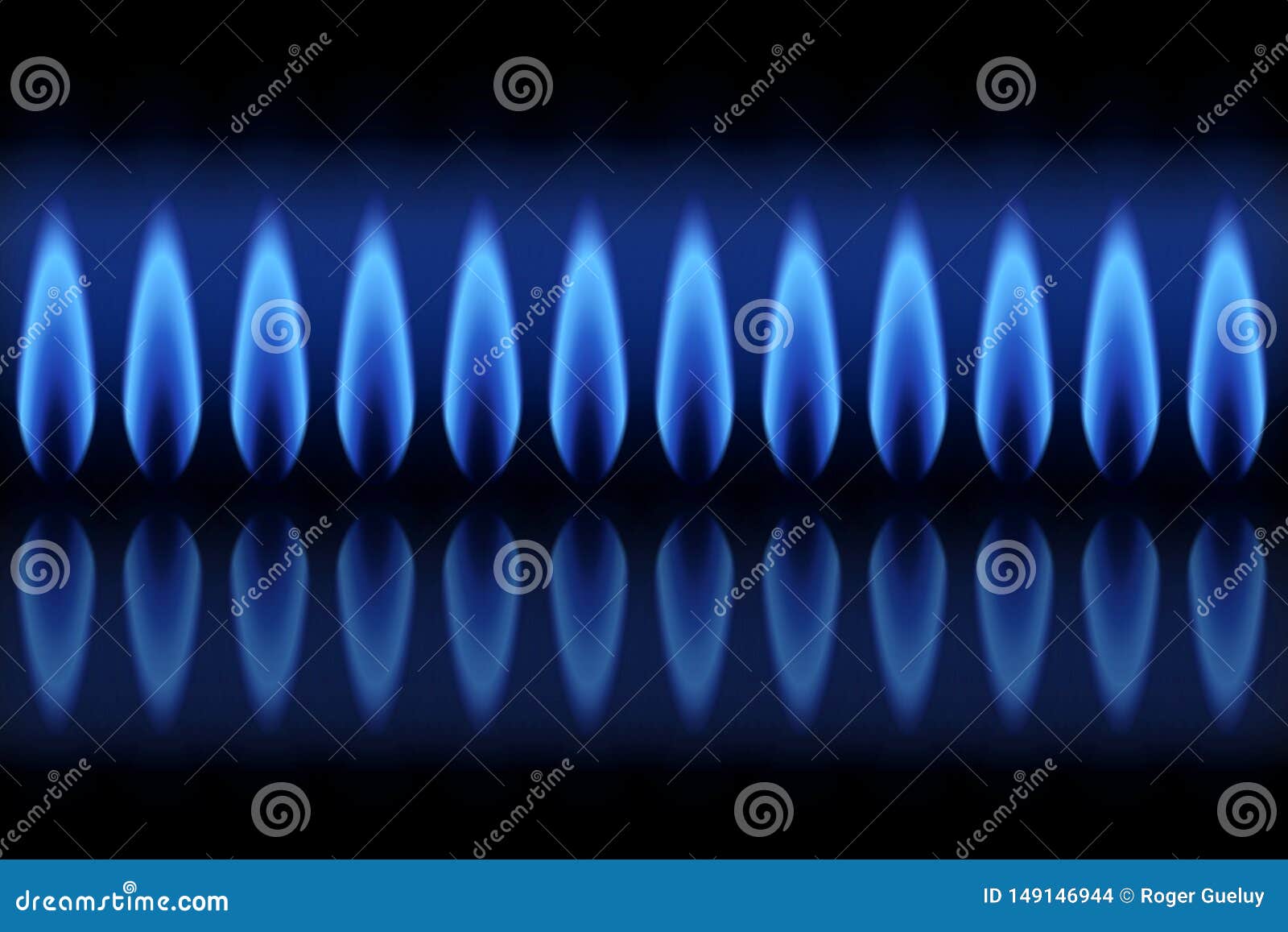 Banner Burner with Flames Natural Gas on Black Background Stock ...