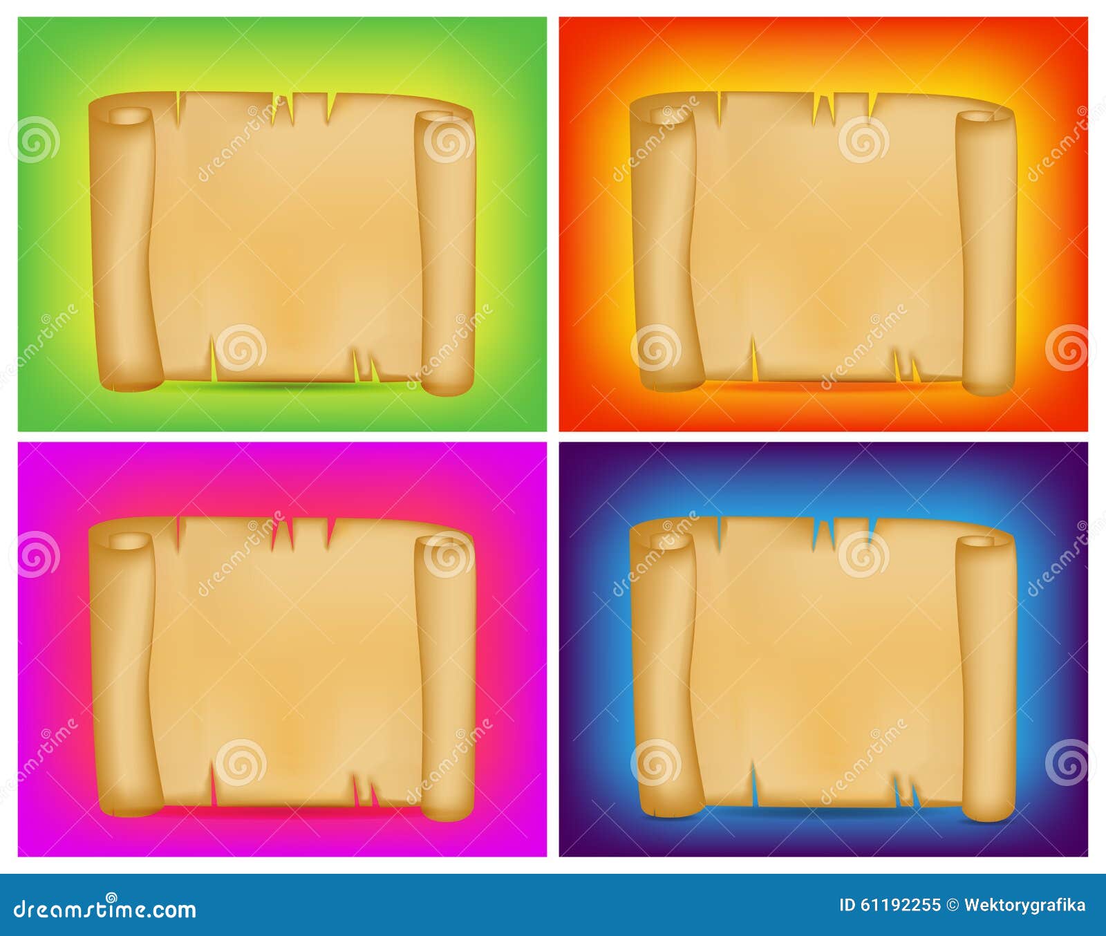 Banner, Card Set with Empty Paper Scroll on Colorful Background. Blank ...