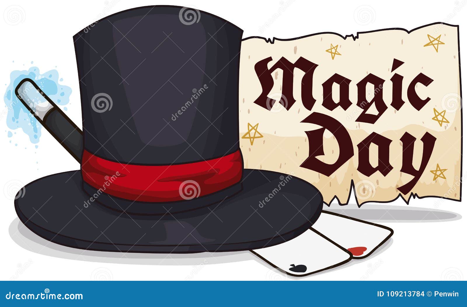 Magic Top Hat, Cards, Scroll and Wand for Magic Day, Vector ...