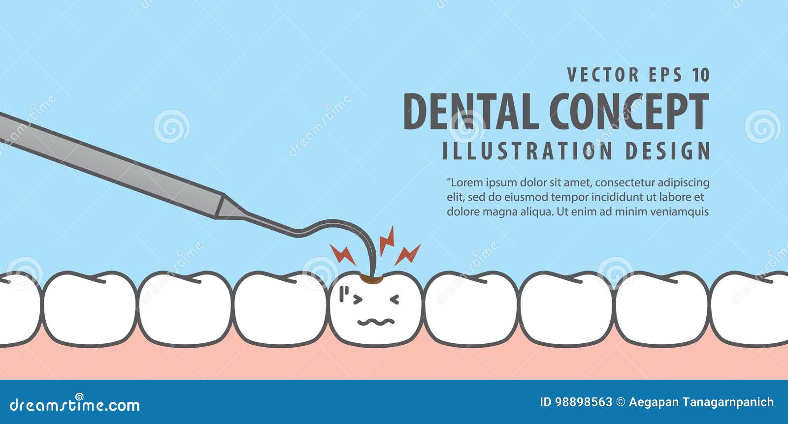 Banner Caries Tooth With Dental Bur Illustration Vector On Blue ...