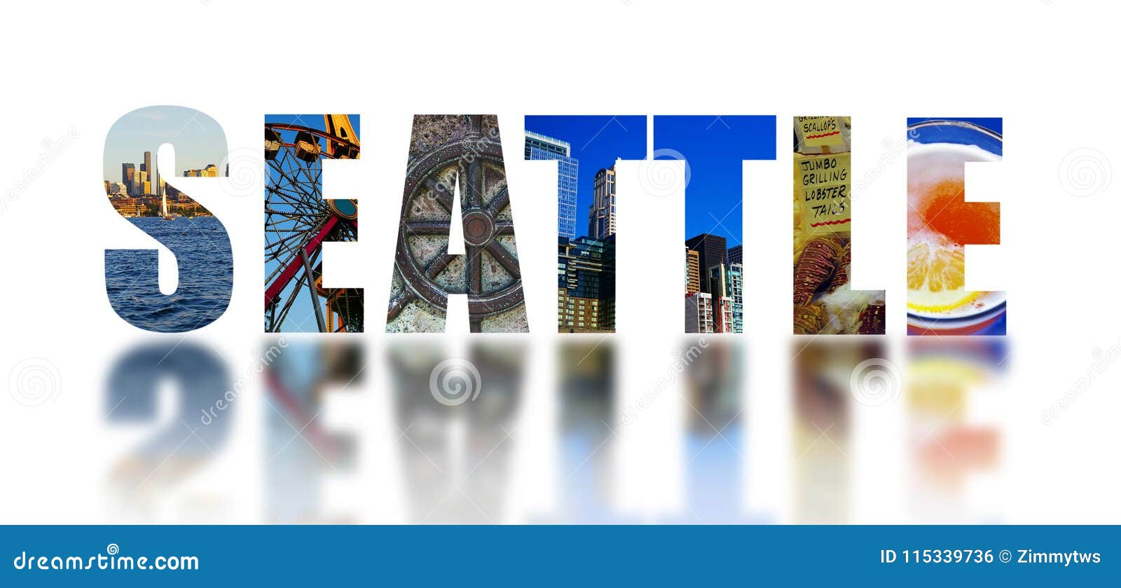 Seattle collage on white stock photo. Image of city - 115339736