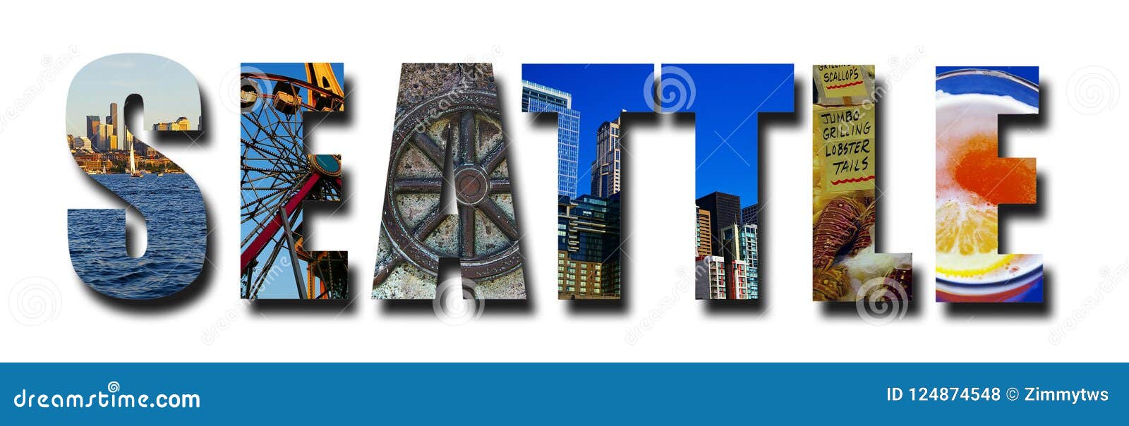 Seattle collage on white stock photo. Image of white - 124874548