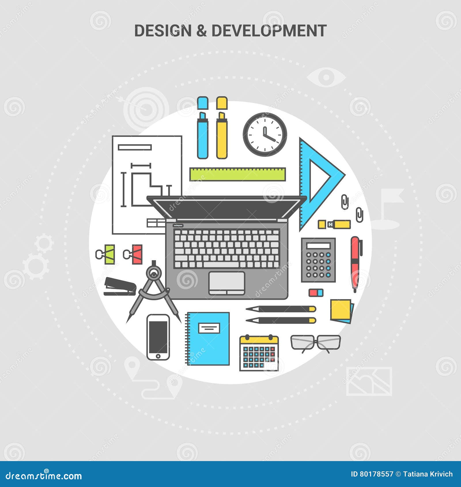 Banner Collection Concept Office Top View of Things Stock Vector ...