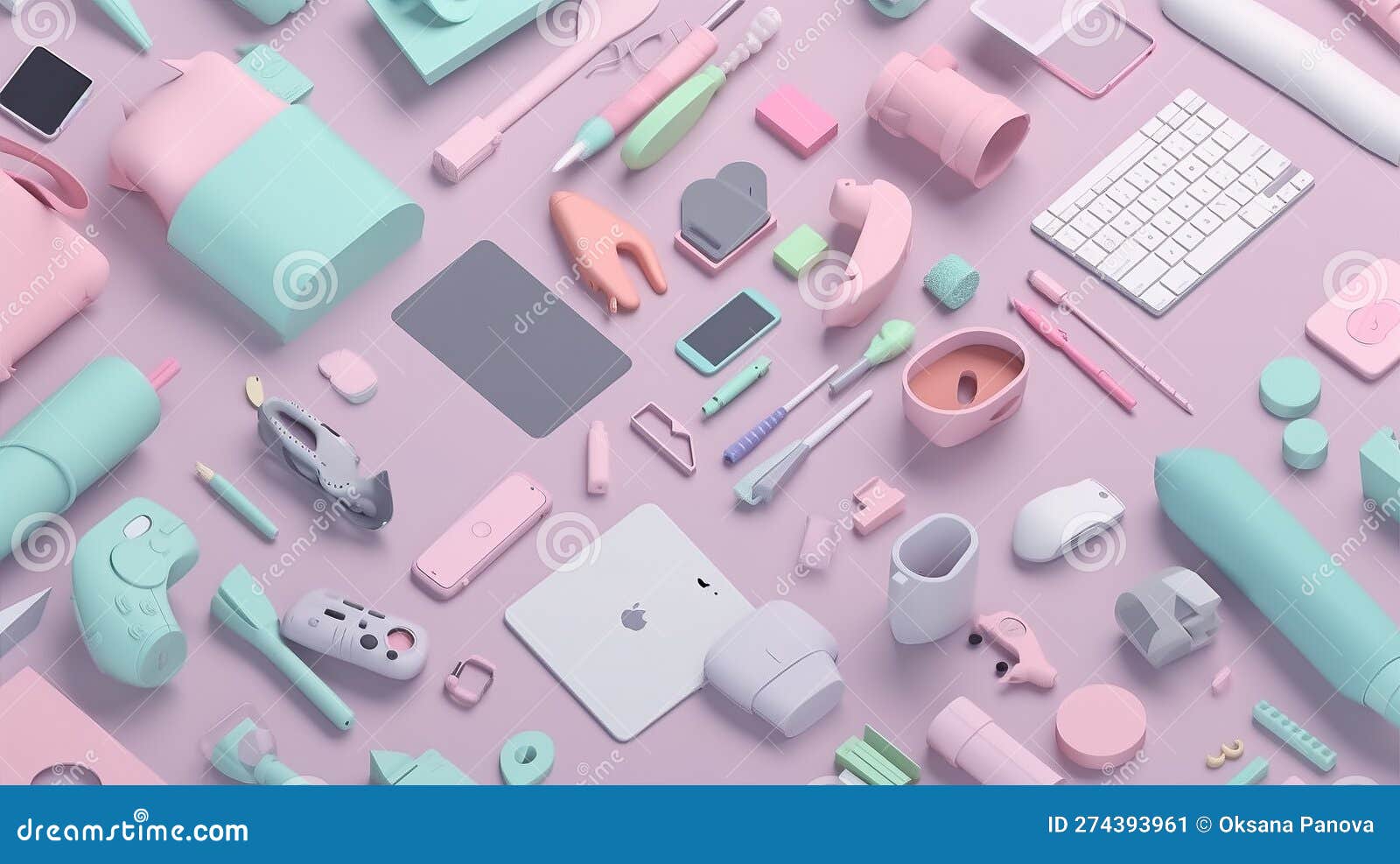 Banner with a Collection of Electronic Gadgets and Stationery. Top View ...