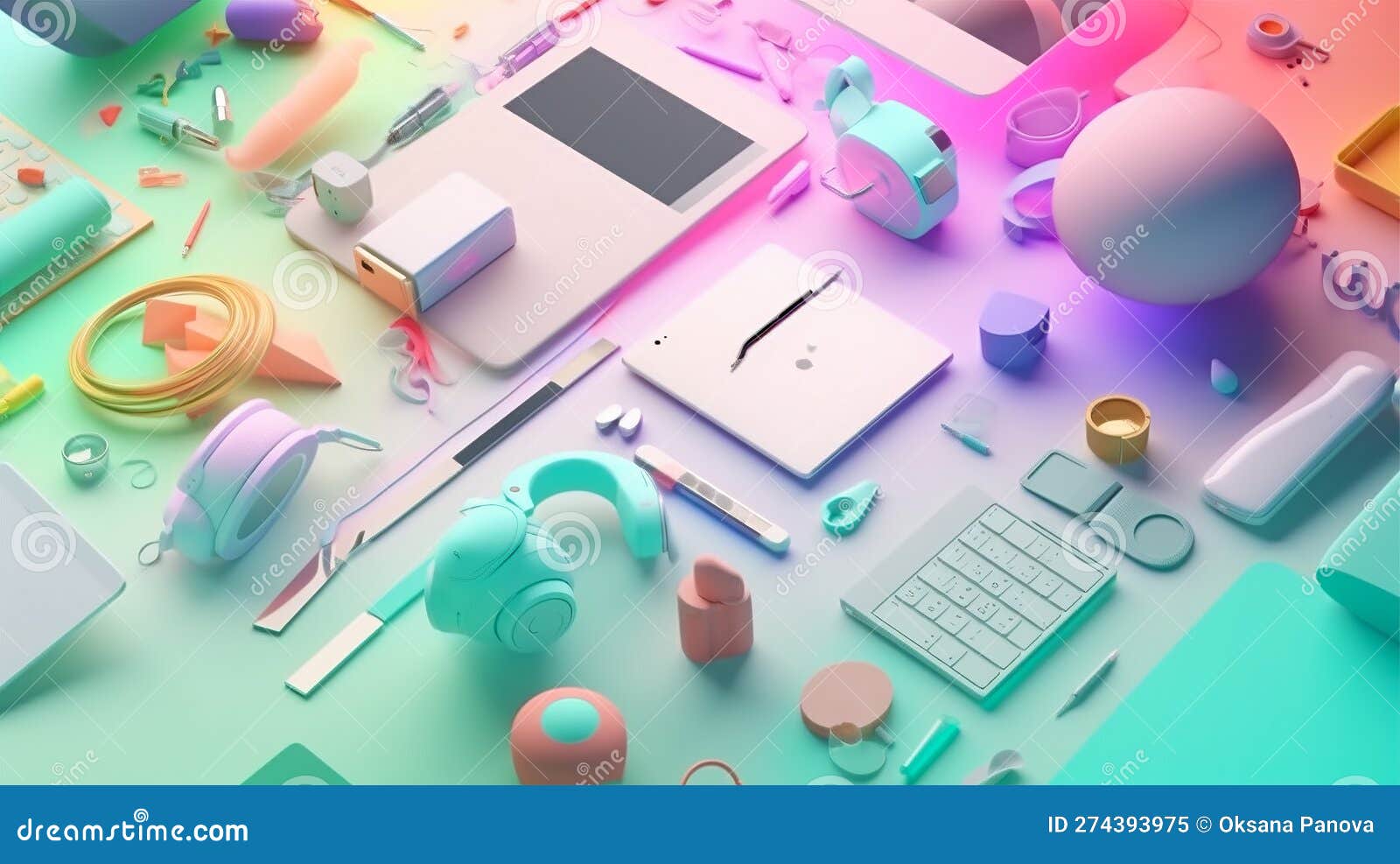 Banner with a Collection of Electronic Gadgets and Stationery. Top View ...