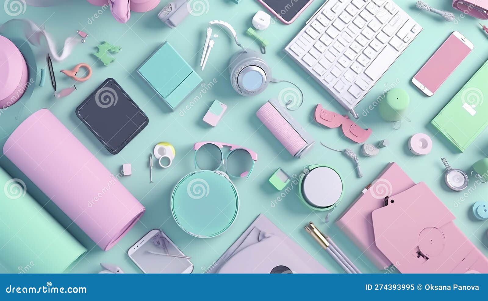 Banner with a Collection of Electronic Gadgets and Stationery. Top View ...