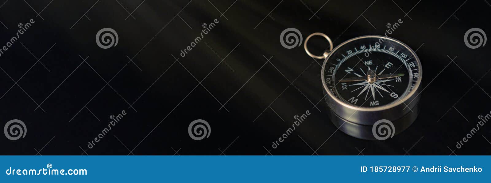Banner of Compass on Dark Black Background with Copy Space Using As ...