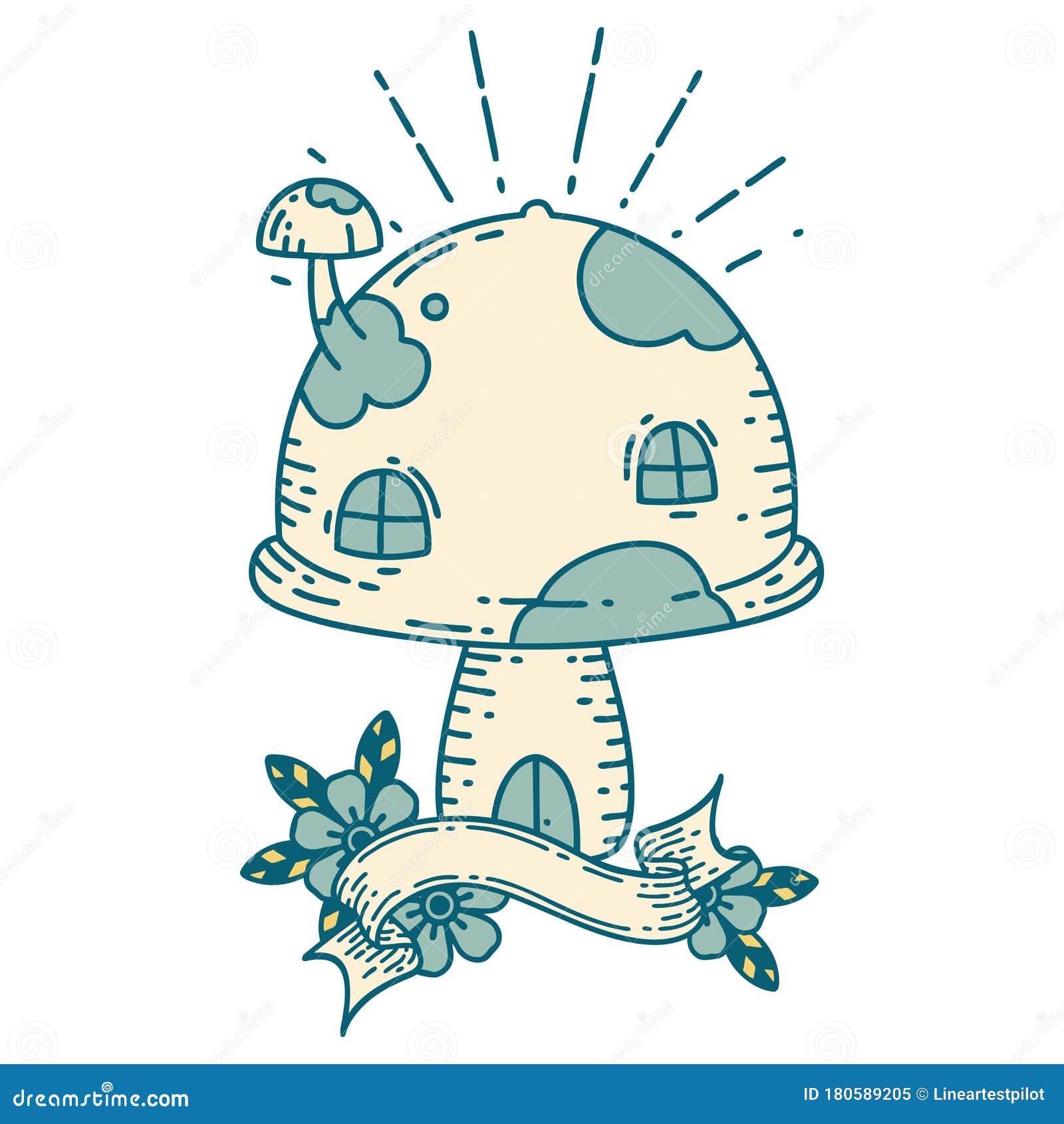 Banner Con Estilo Tatuaje Toadstool House Ilustración del Vector ...