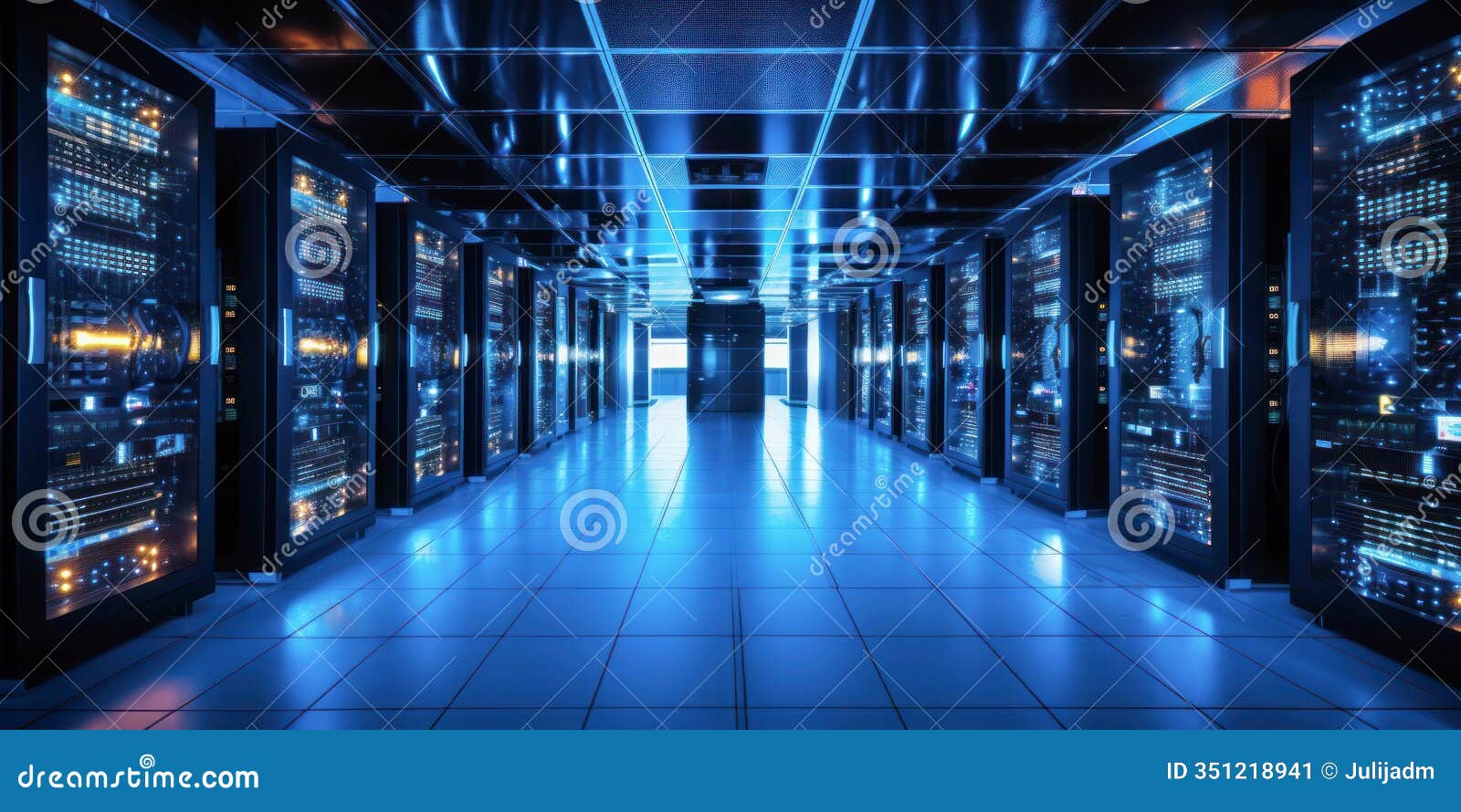Banner with Data Center with Multiple Rows of Operational Server Racks ...