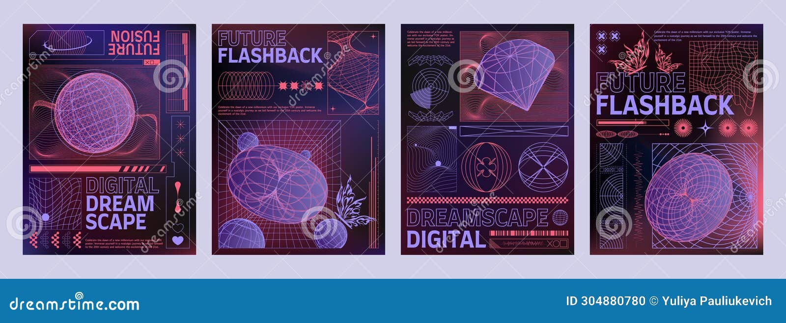 Banner Design Layout Set in Trendy Retro Y2k Style Stock Illustration ...