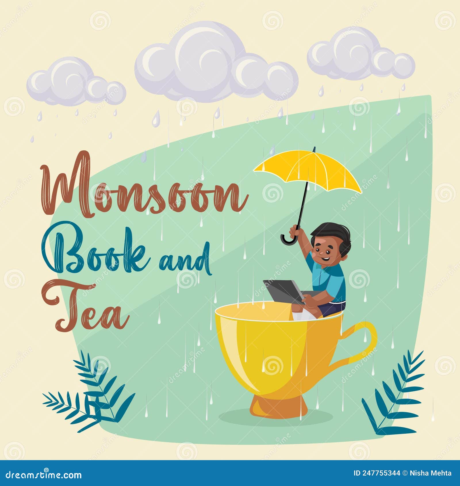 Banner Design of Monsoon Book and Tea Stock Vector - Illustration of ...