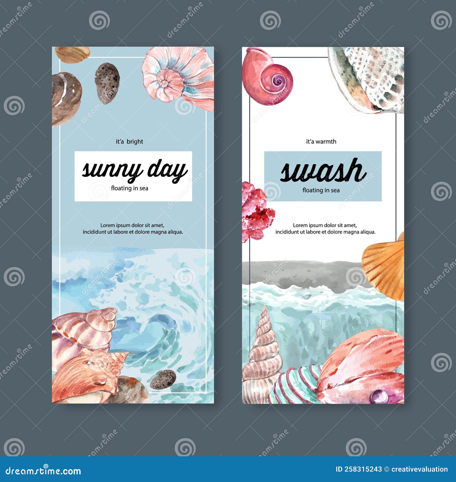 Banner Design with Wave and Shellfish Concept, Pastel Themed Vector ...