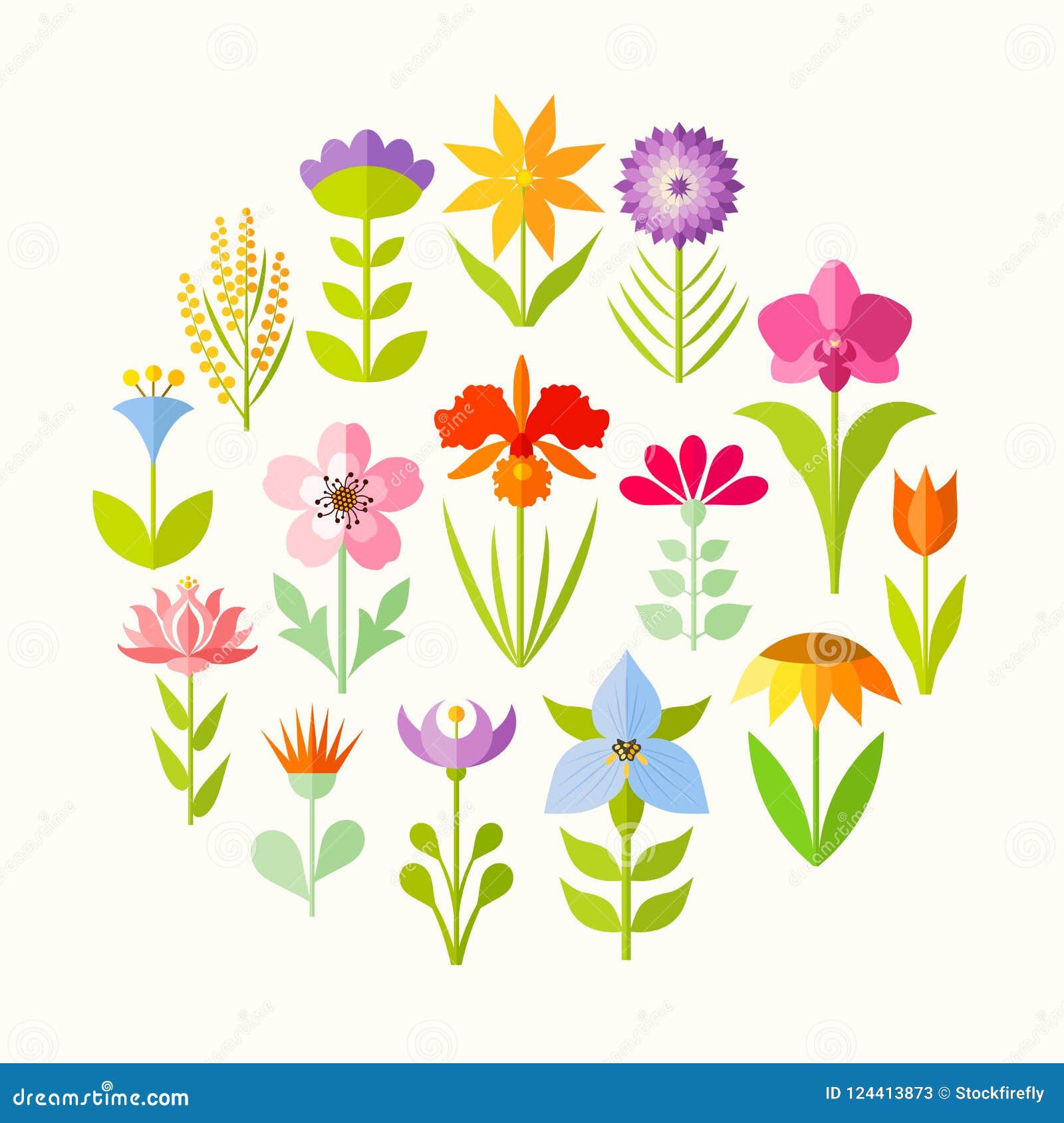 Different Grades of Flowers in a Flat Style. Vector Illustration. Stock ...