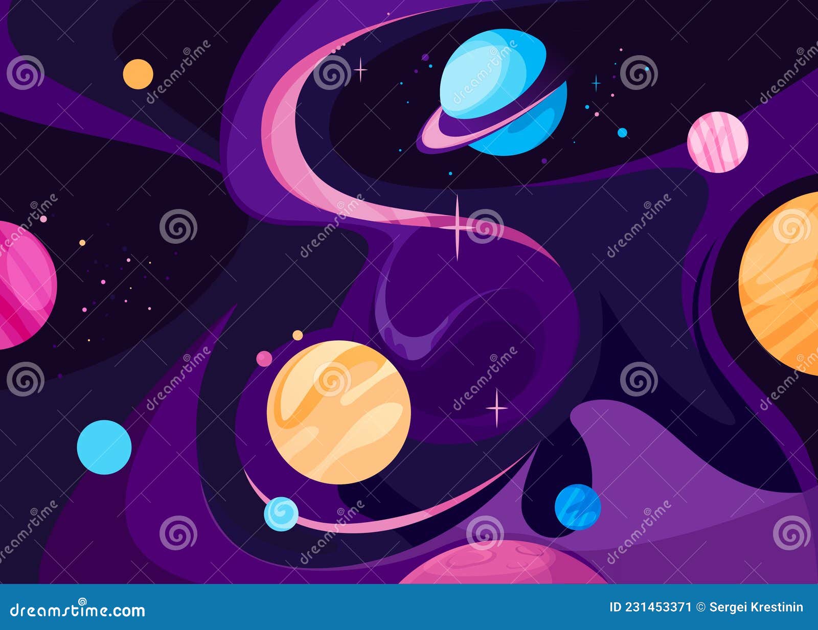 Banner with Different Planets. Stock Vector - Illustration of galaxy ...