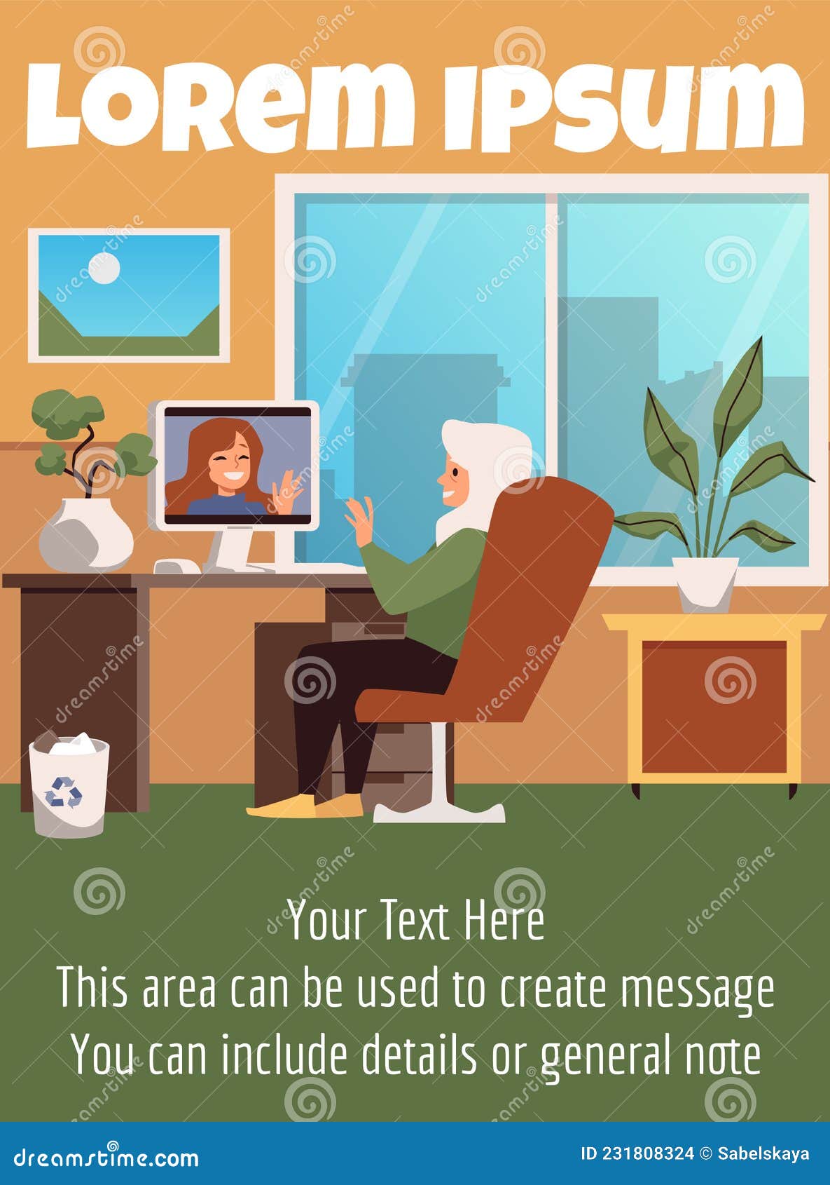 Banner with Elderly Woman Using Virtual Application, Flat Vector ...